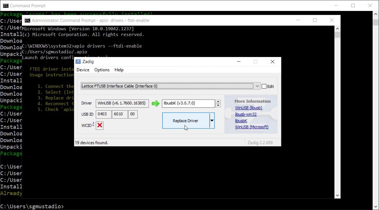 Set up FPGA toolchain with apio, yosys, and Project IceStorm